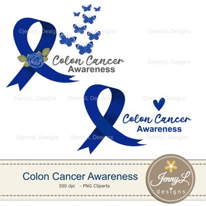 Colon / Colorectal Cancer Awareness Digital Papers, Dark Blue Ribbon ...