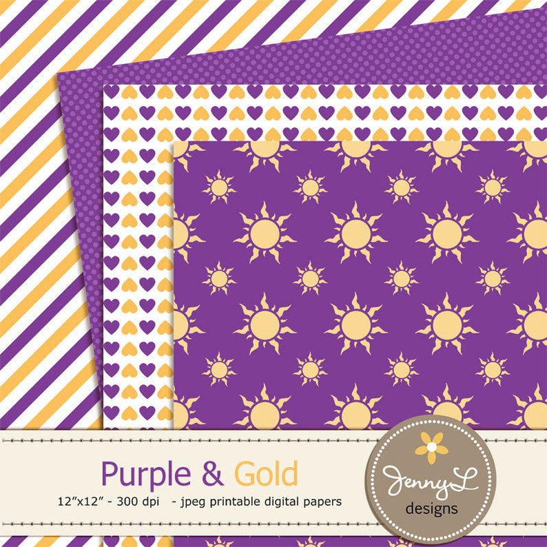 Purple and Yellow Gold Princess Digital Papers, Inspired Printable ...