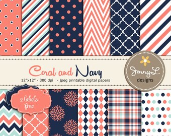 Coral Aqua Chevron - Etsy