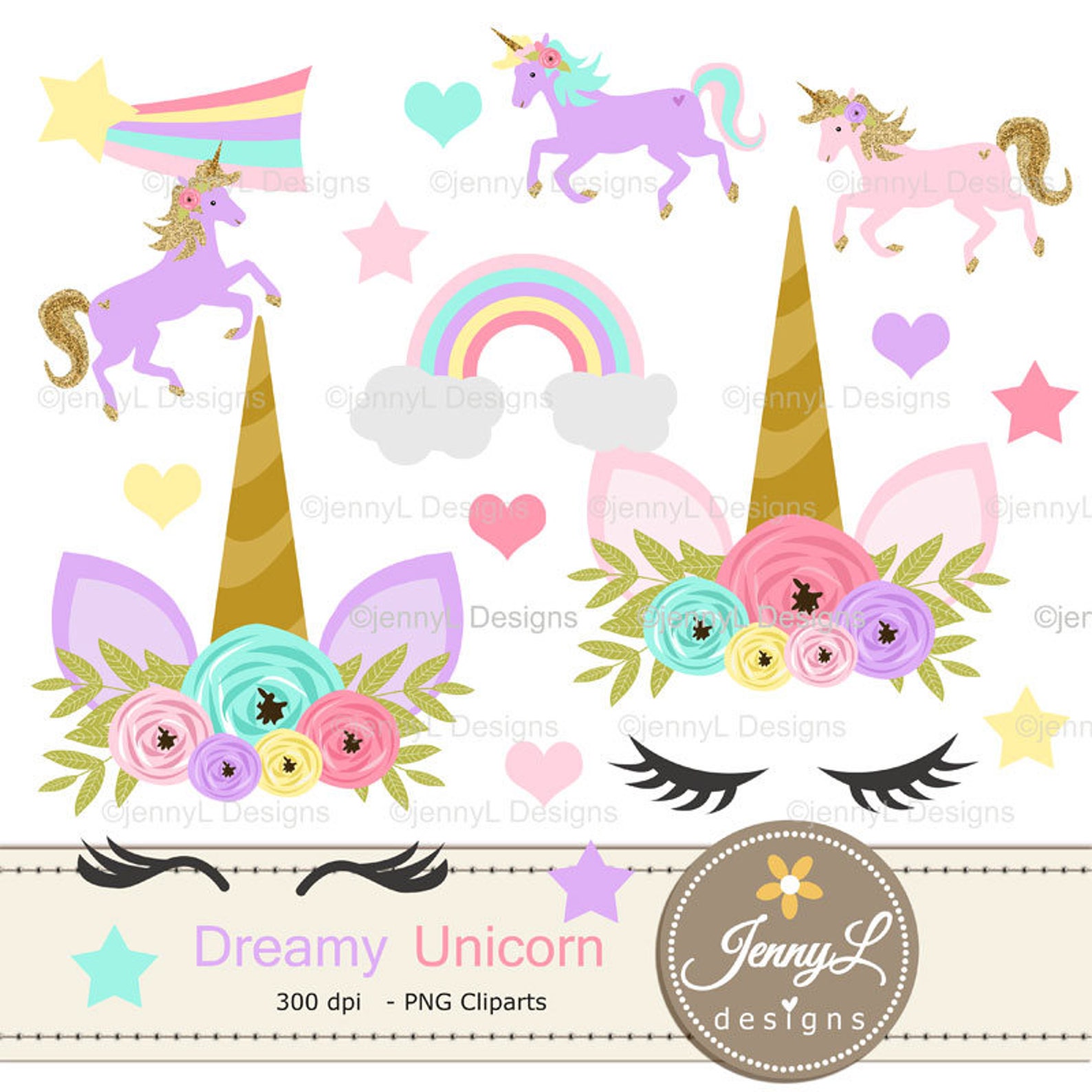 Unicorn Faces Digital Papers and Clipart SET Pastel Unicorn - Etsy