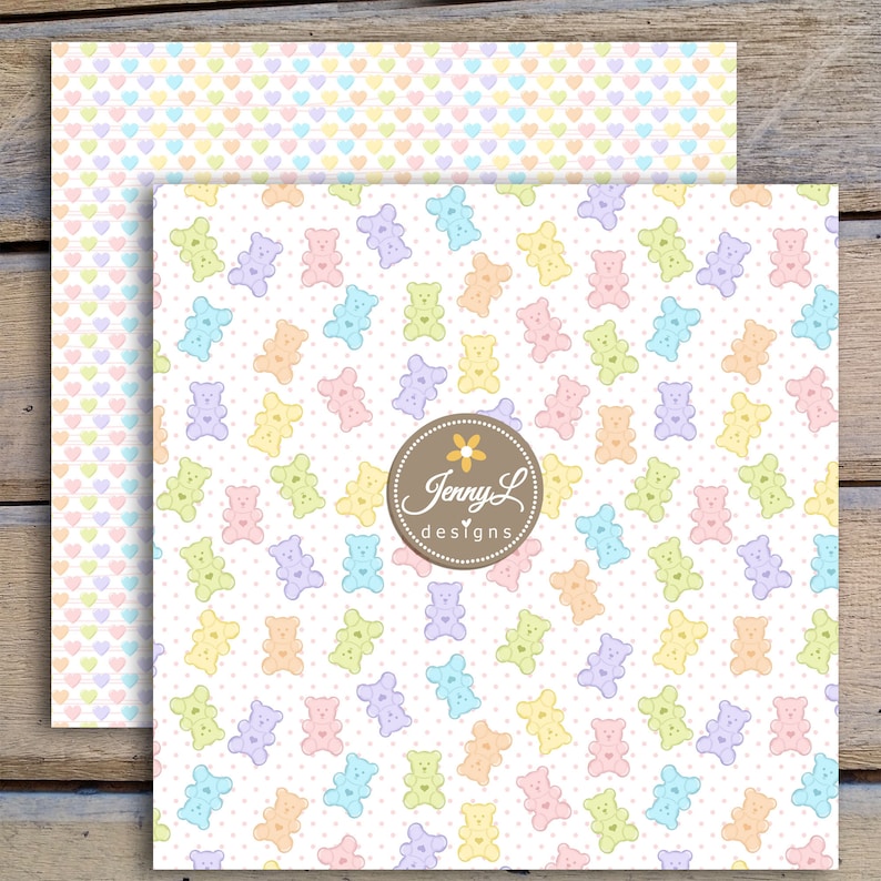 Pastel Gummy Bears Digital Papers and Clipart SET for Digital ...