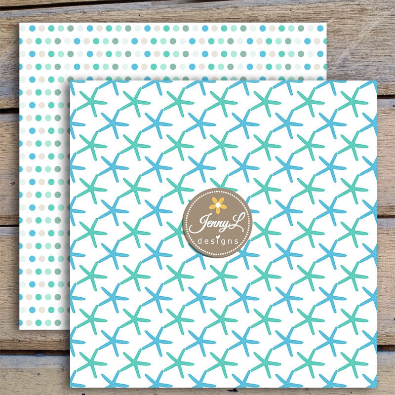 Beach Digital Papers and Star Fish Clipart SET Ocean Water | Etsy