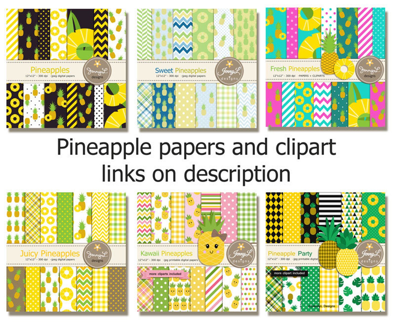 Pineapples Digital Papers and Cliparts Pineapple Slice Aloha - Etsy