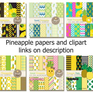 Pineapples Digital Papers and Cliparts, Pineapple Slice, Aloha Hawaiian ...
