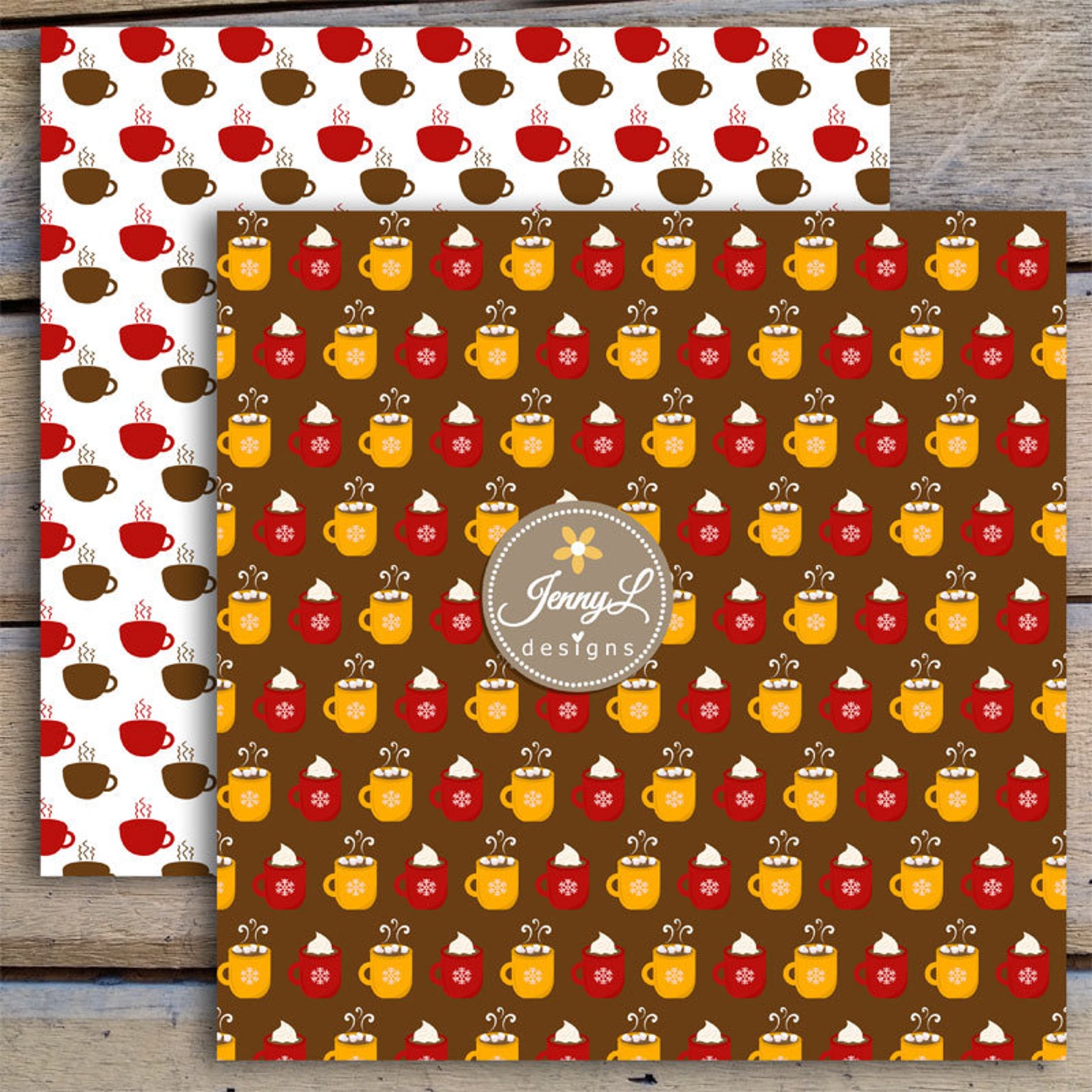 Hot Cocoa Digital Papers and Choco Clipart SET, Hot Chocolate Drink for ...