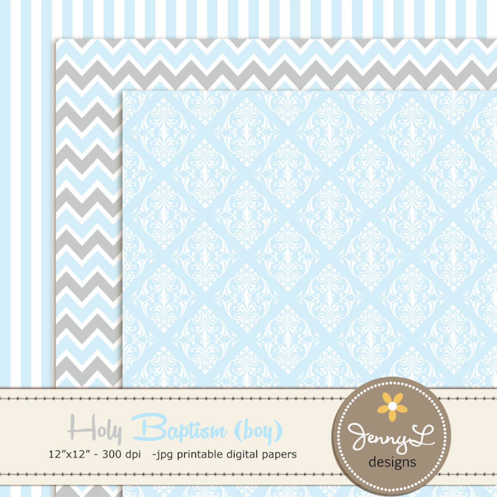 Boy Baptism Digital Papers First Communion Digital - Etsy