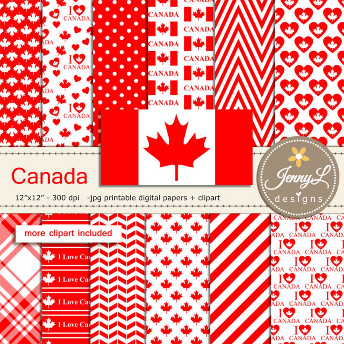 Canada Digital Papers and Canada Flag Clipart SET Maple Leaf - Etsy