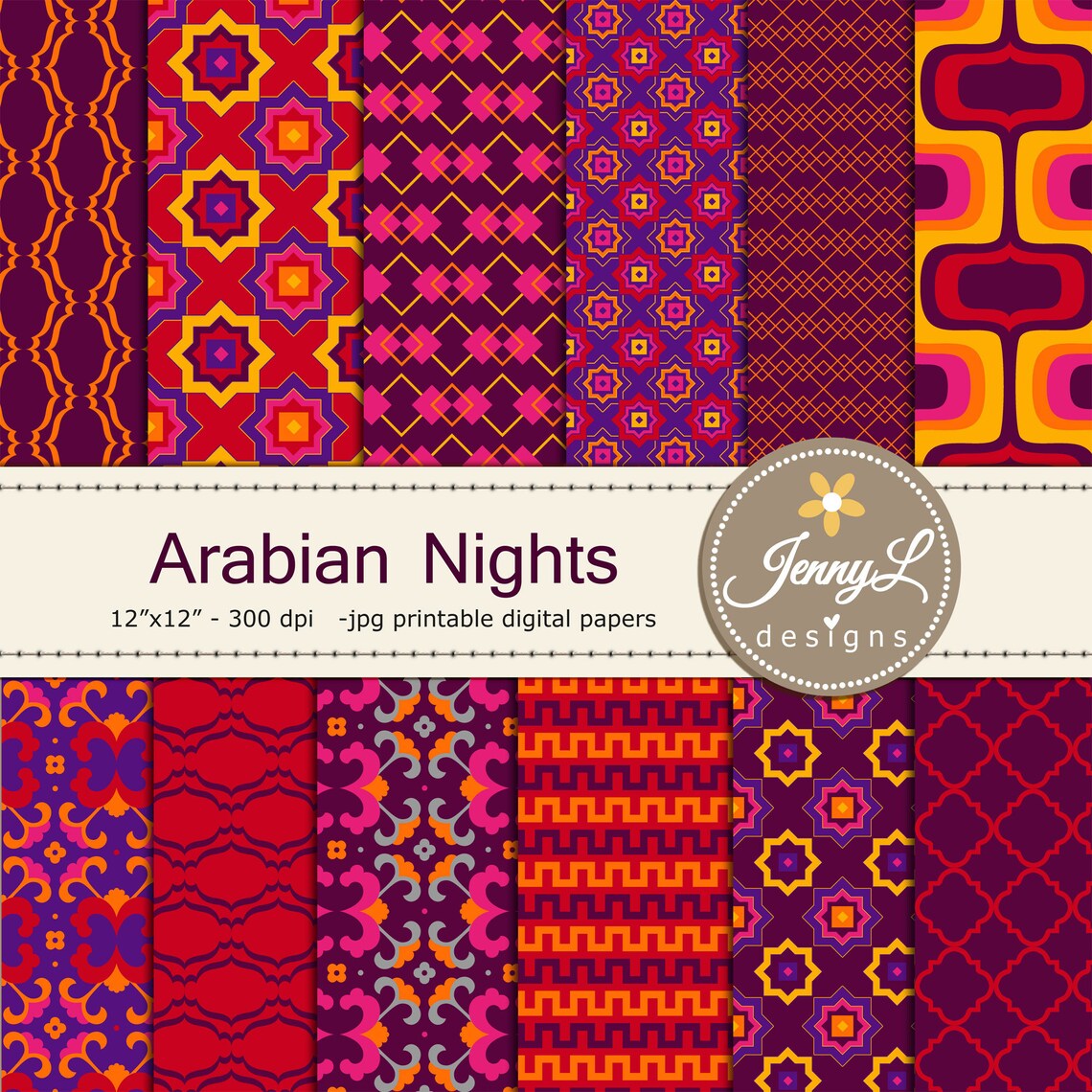 Arabian Nights Digital Papers Arab Moroccan Arabic | Etsy