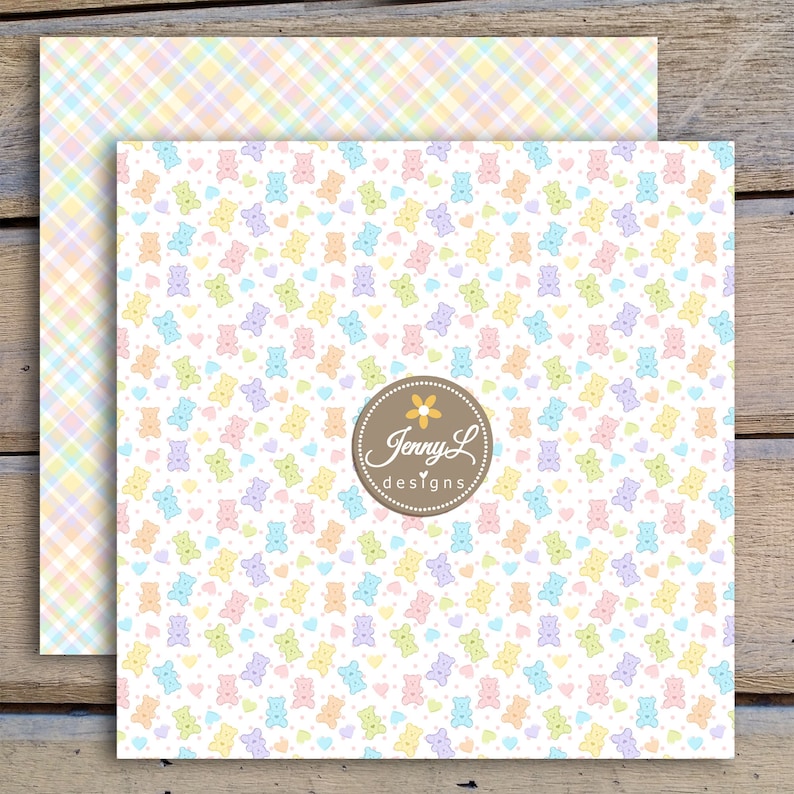 Pastel Gummy Bears Digital Papers and Clipart SET for Digital ...