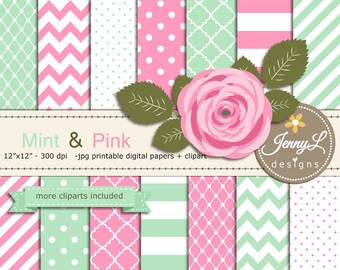 Mint Digital Paper | Etsy