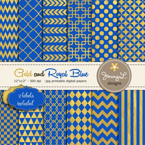 Royal Blue and Gold Digital Papers Geometric Gold and Royal | Etsy