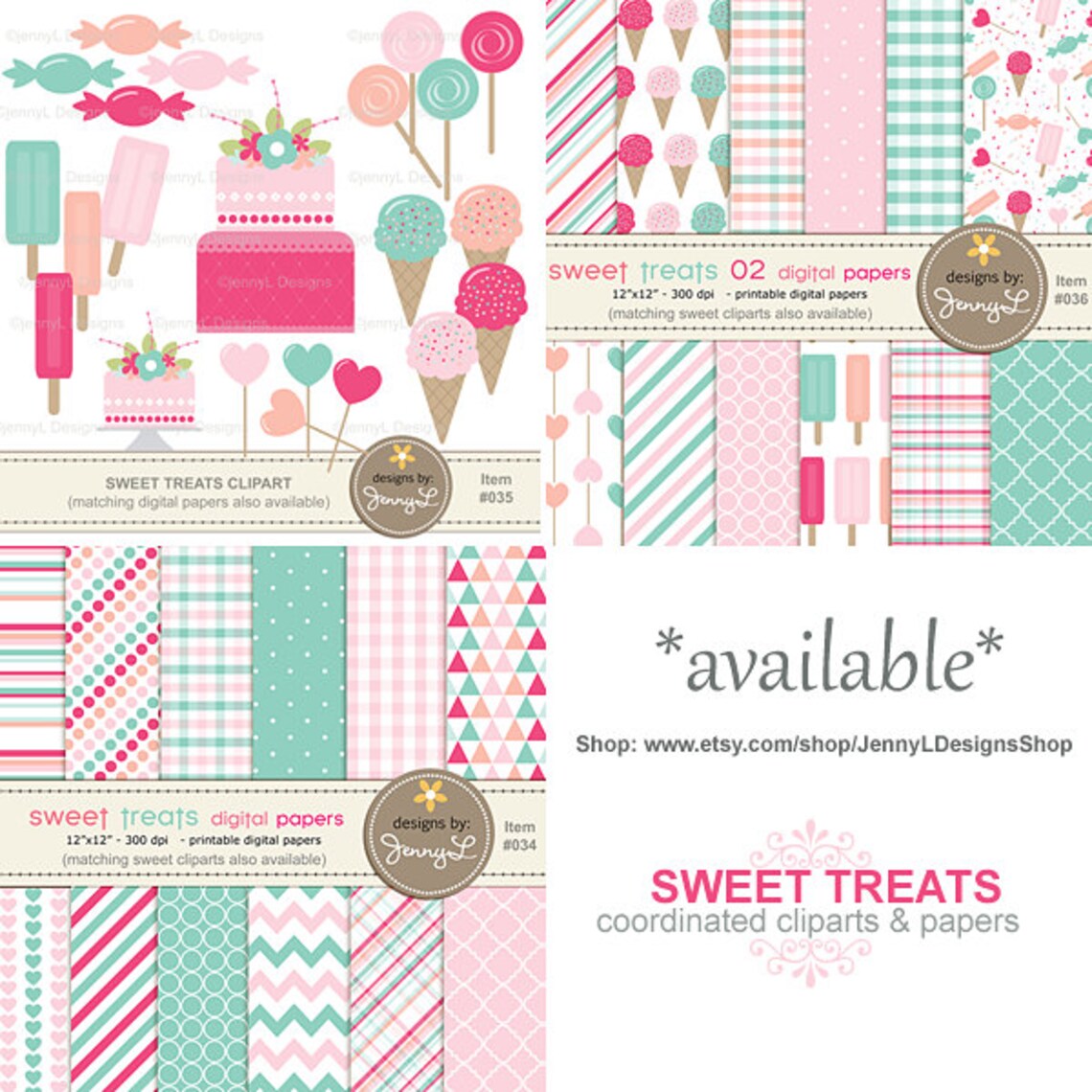 Ice Cream, Cake, Lollipop Birthday Party Digital Papers, Sweets Digital ...