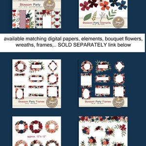 Navy Blue Burgundy Floral Digital Paper, Wedding Fall Flower Paper ...