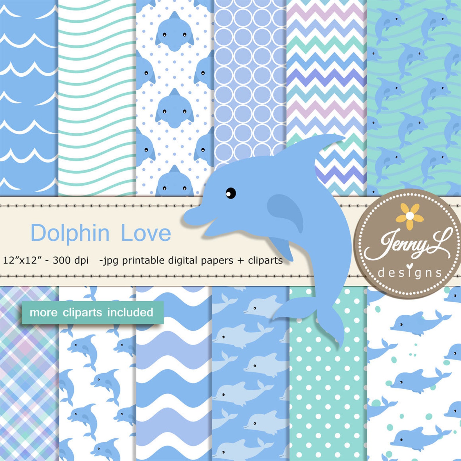 Dolphin Digital Papers and Cliparts Seaweeds Star Fish - Etsy