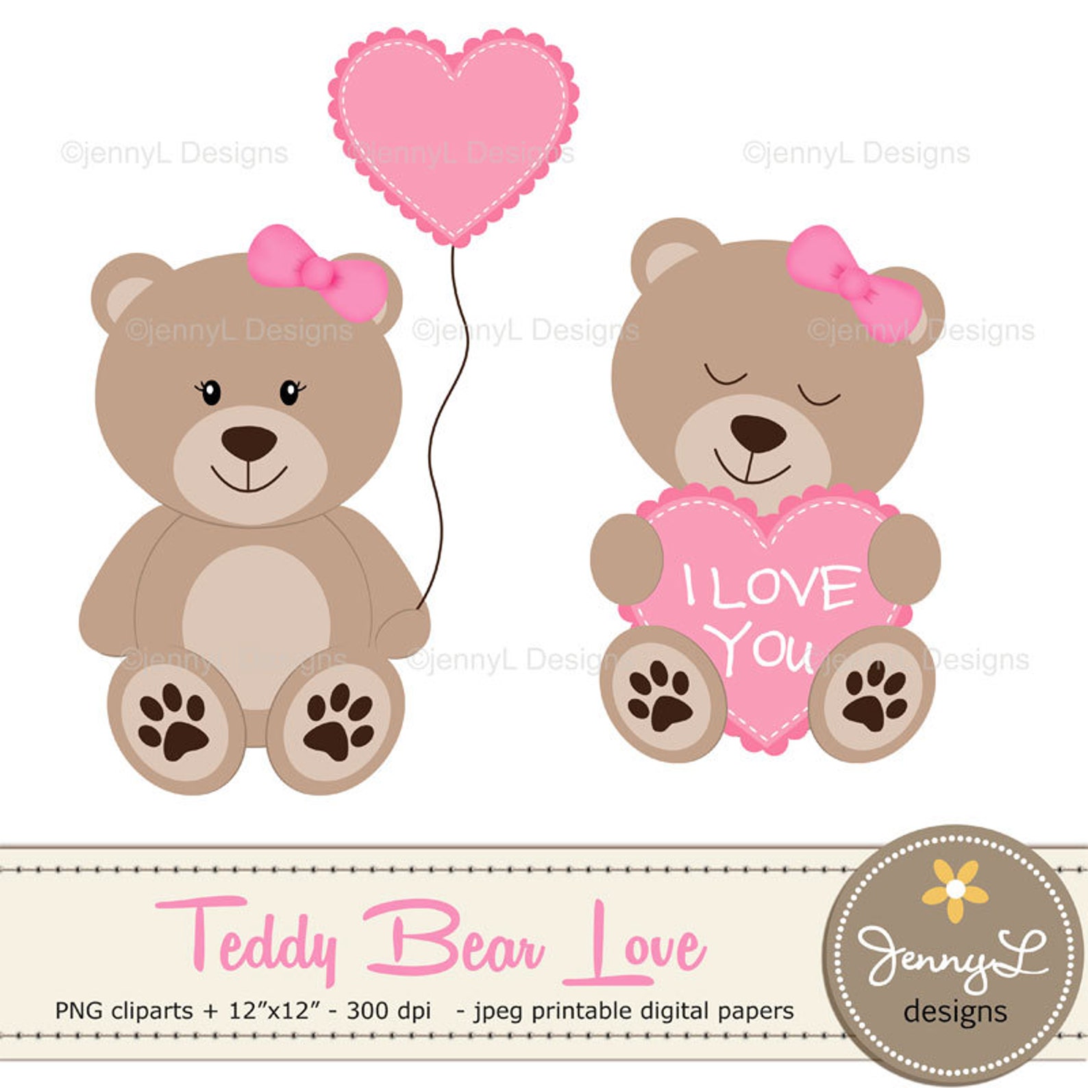 Teddy Bear Clipart, Baby Shower Teddy Papers, Baptism Bear, Valentine ...
