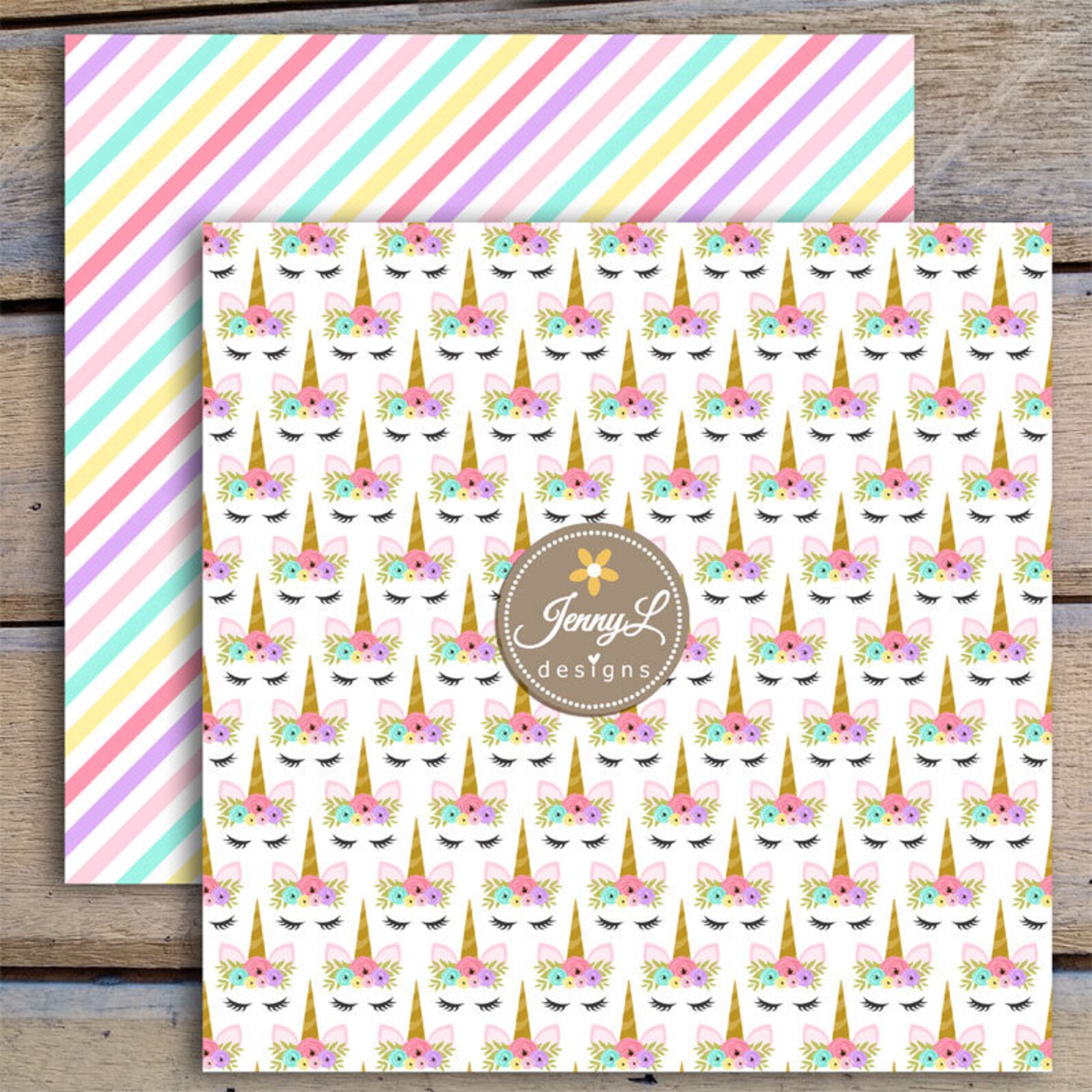 Unicorn Faces Digital Papers and Clipart SET Pastel Unicorn | Etsy