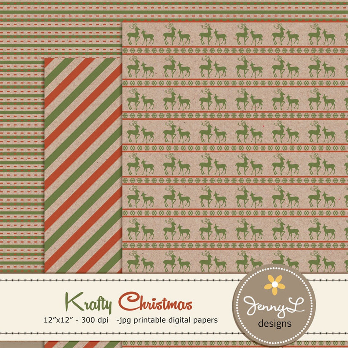 Christmas Digital Paper Kraft Christmas Papers Cardboard | Etsy