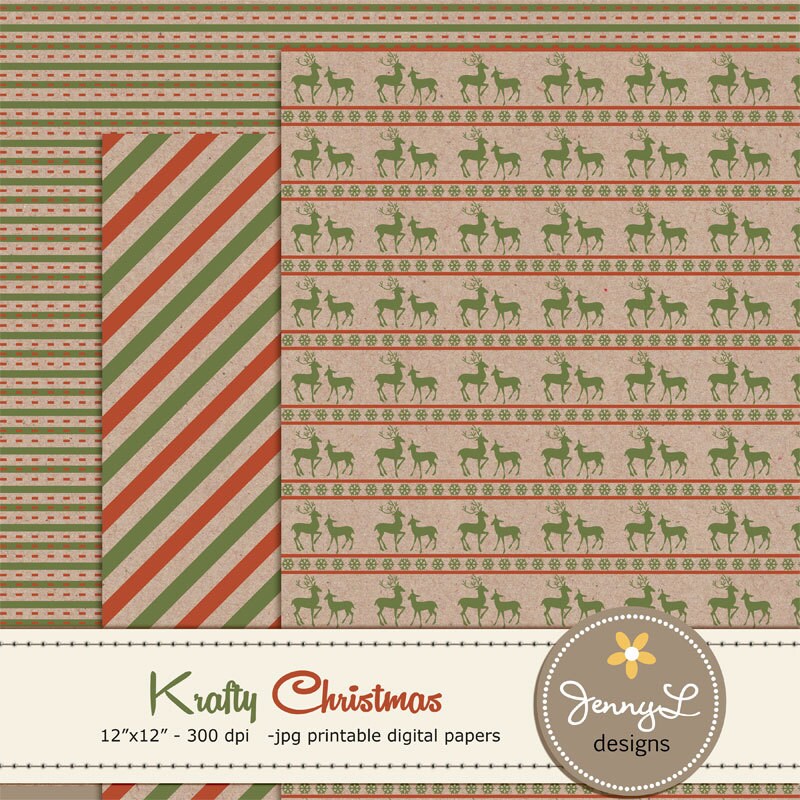 Christmas Digital Paper Kraft Christmas Papers Cardboard | Etsy