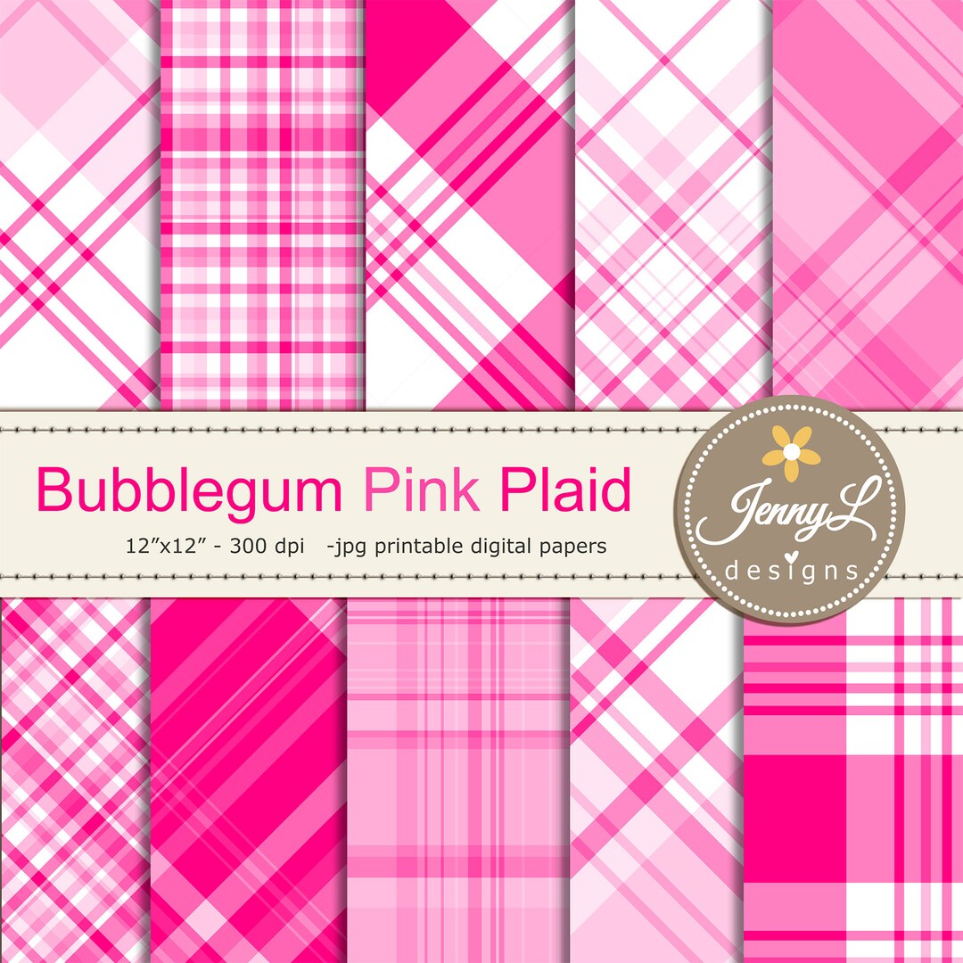 Bubblegum Pink Plaids Digital Papers, Digital Scrapbooking Paper ...