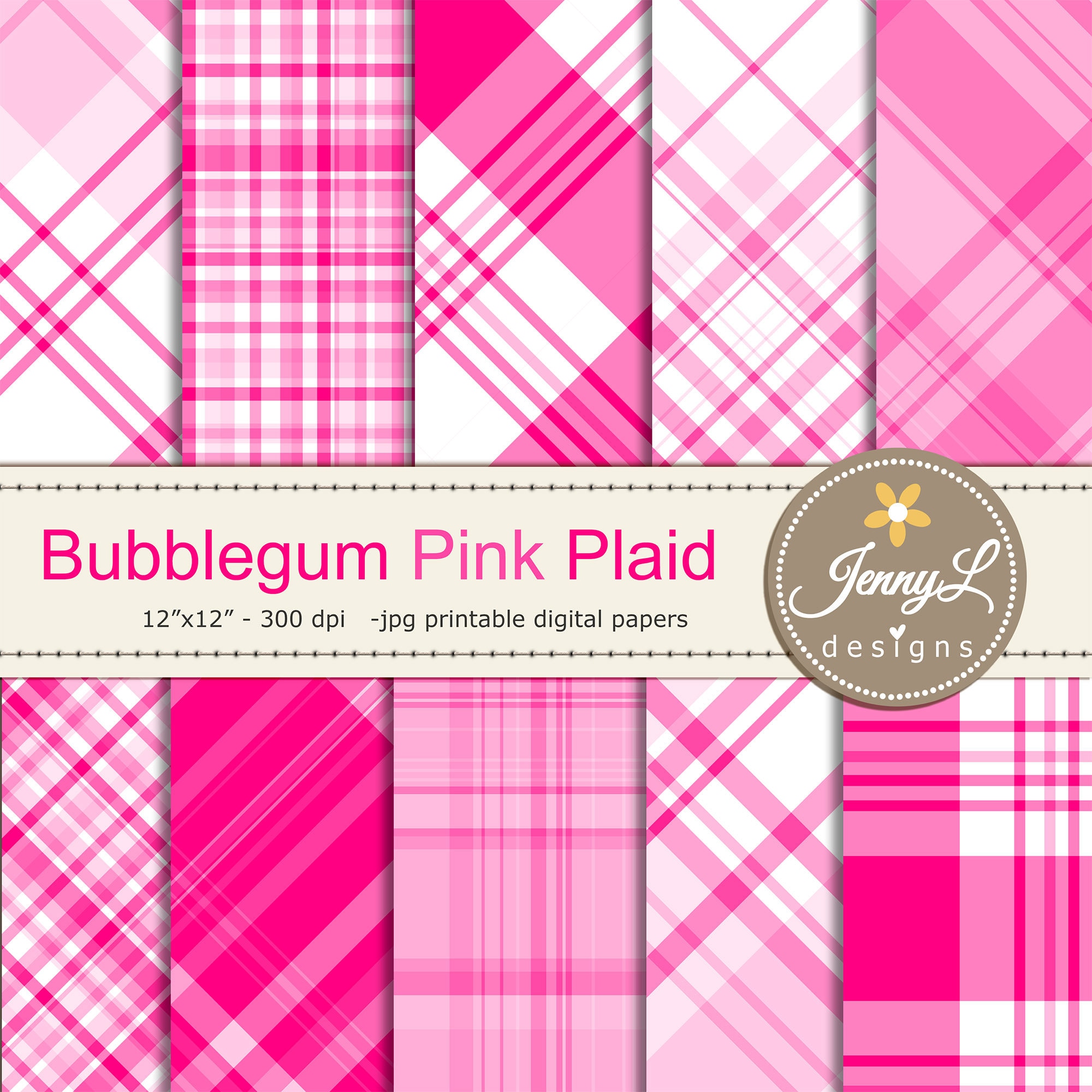 Bubblegum Pink Plaids Digital Papers, Digital Scrapbooking Paper ...