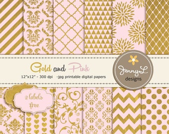 Pink and Gold Christmas Digital Paper pink - Etsy