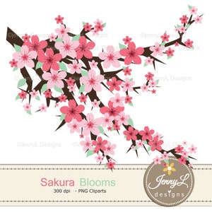 Cherry Blossoms Digital Paper and Clipart, Spring Korea Japanese Sakura ...