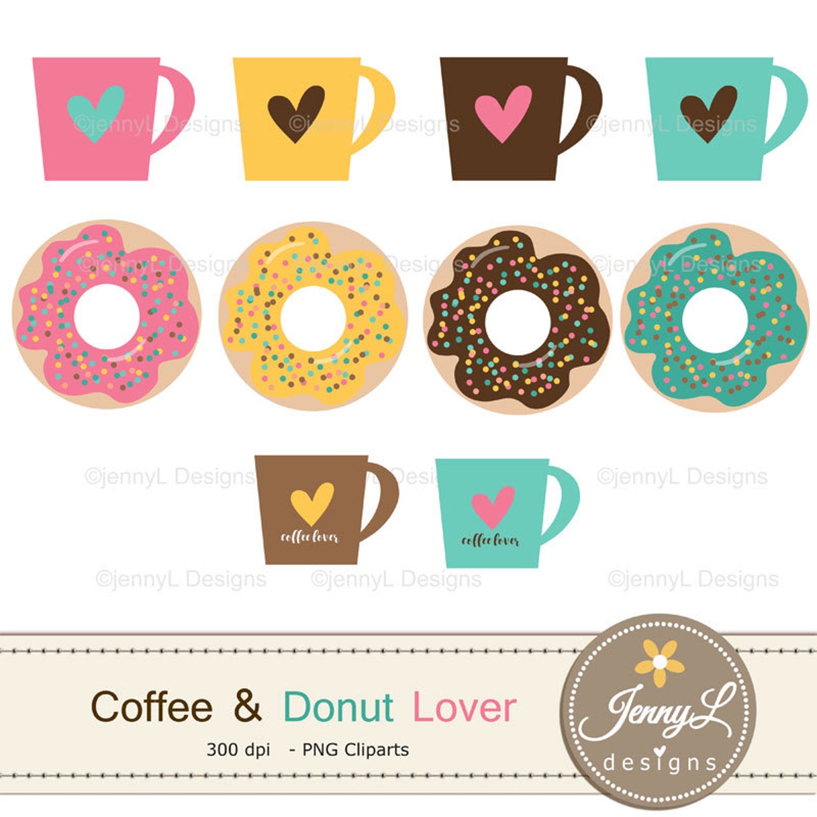 Coffee Donut Digital Papers Clipart Coffee Mugs Doughnuts - Etsy
