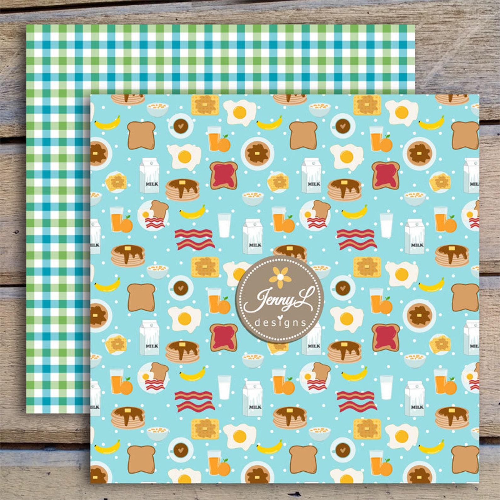 Breakfast Digital Papers and Clipart SET American Food - Etsy