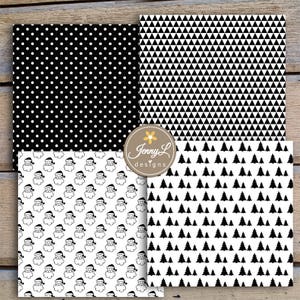 Black and White Christmas Digital Papers, Christmas Tree, Santa Claus ...