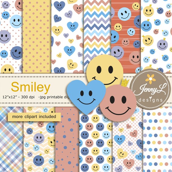 Smiley Face and Heart Digital Papers and Clipart for Scrapbooking ...