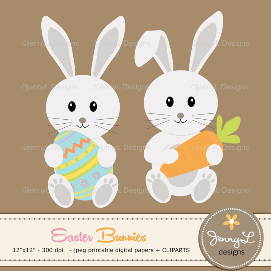 Easter Digital Papers Bunny Clipart HAPPY EASTER Easter | Etsy