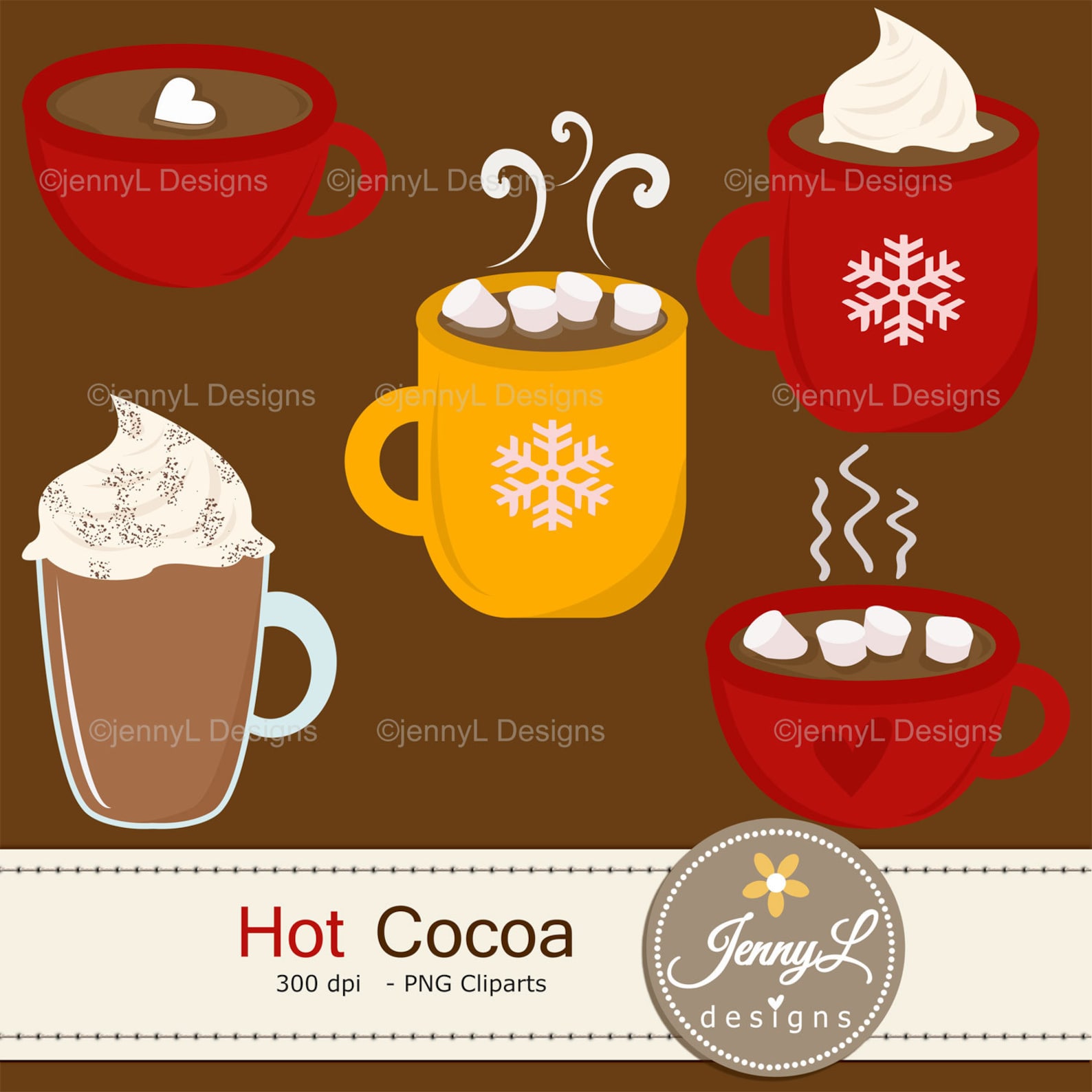 Hot Cocoa Digital Papers and Choco Clipart SET, Hot Chocolate Drink for ...