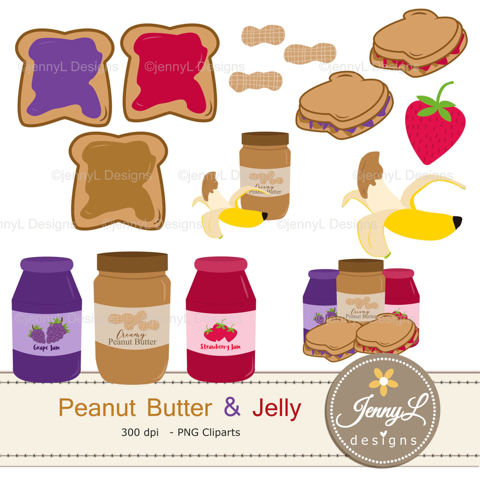 Peanut Butter and Jelly Digital Papers and Strawberry Grape - Etsy