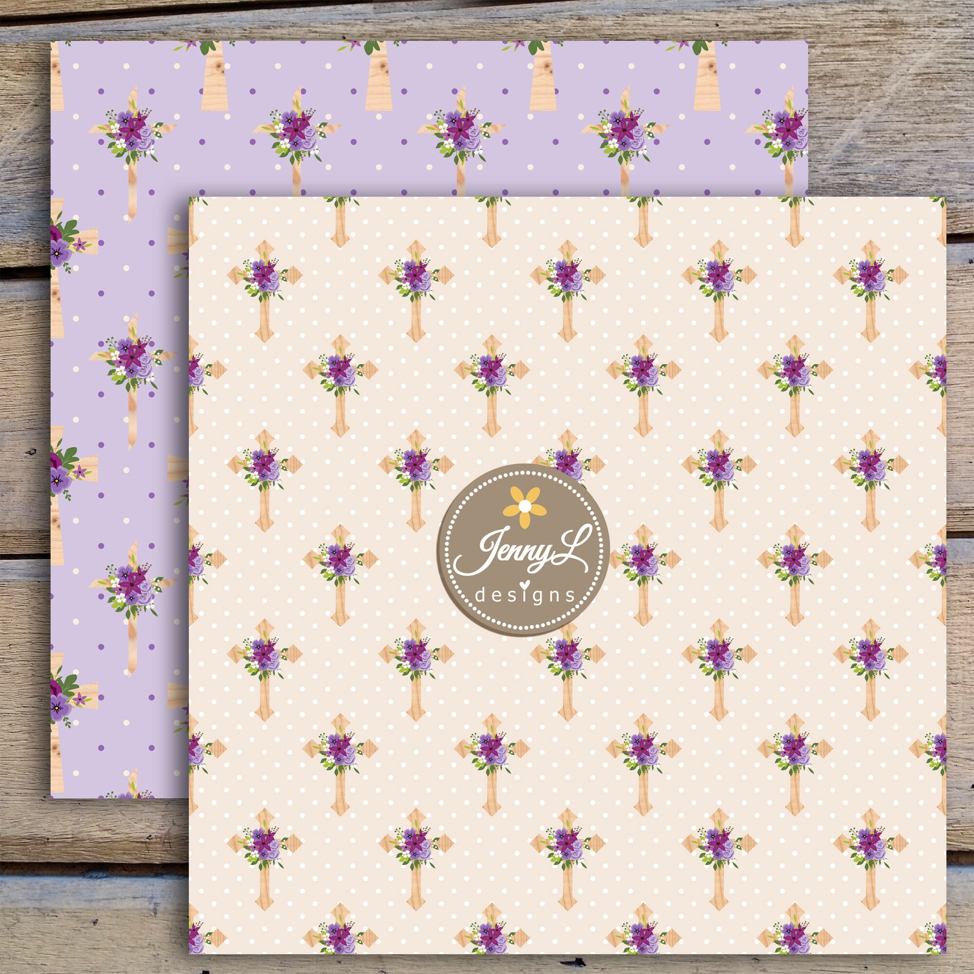 Floral Cross Digital Papers and Wooden Cross Clipart SET for | Etsy