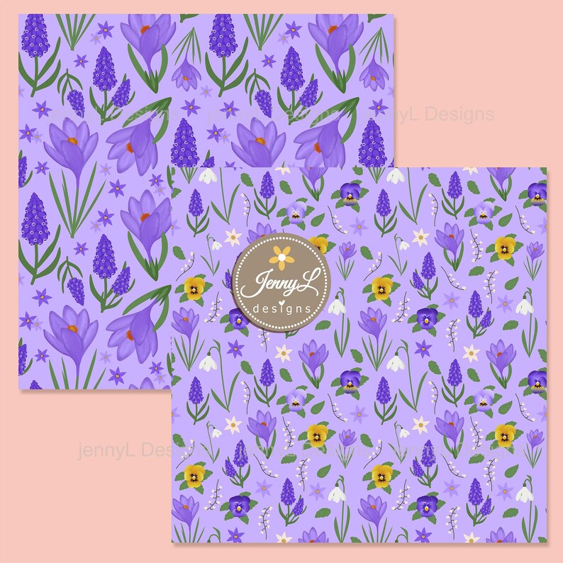 Winter Floral SEAMLESS Printable Digital Papers, Pansies, Snowdrop ...