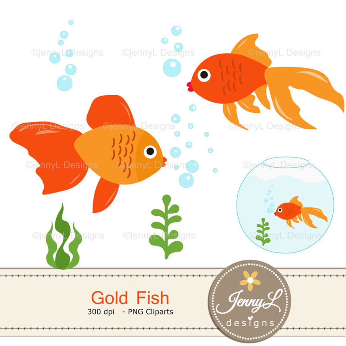 Goldfish Digital Papers and Clipart SET Gold Fish Animal for | Etsy