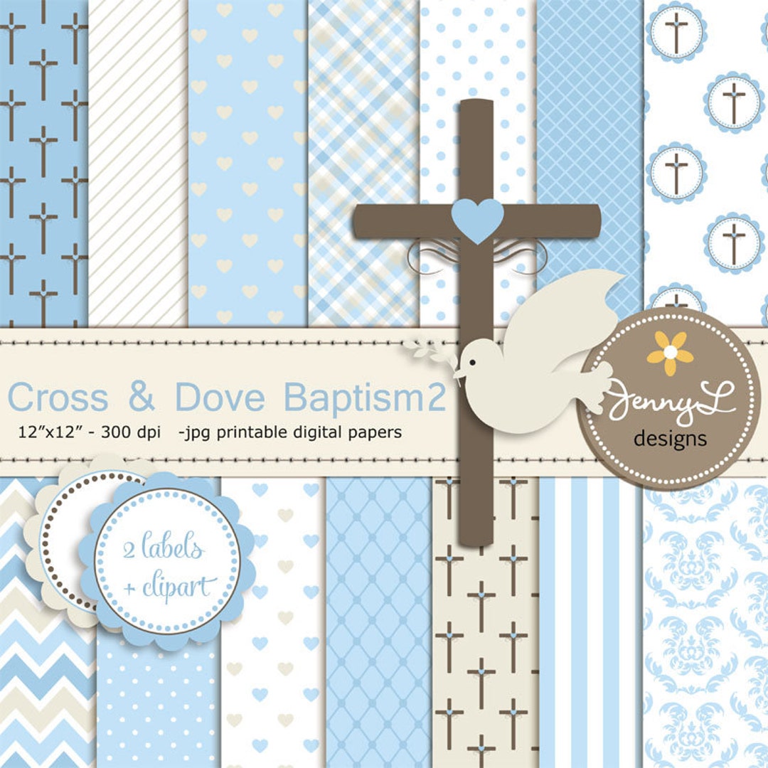 Boy Baptism Digital Papers, Cross Dove Clipart, First Communion, Holy ...