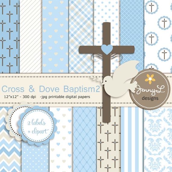Boy Baptism Digital Papers, Cross Dove Clipart, First Communion, Holy ...
