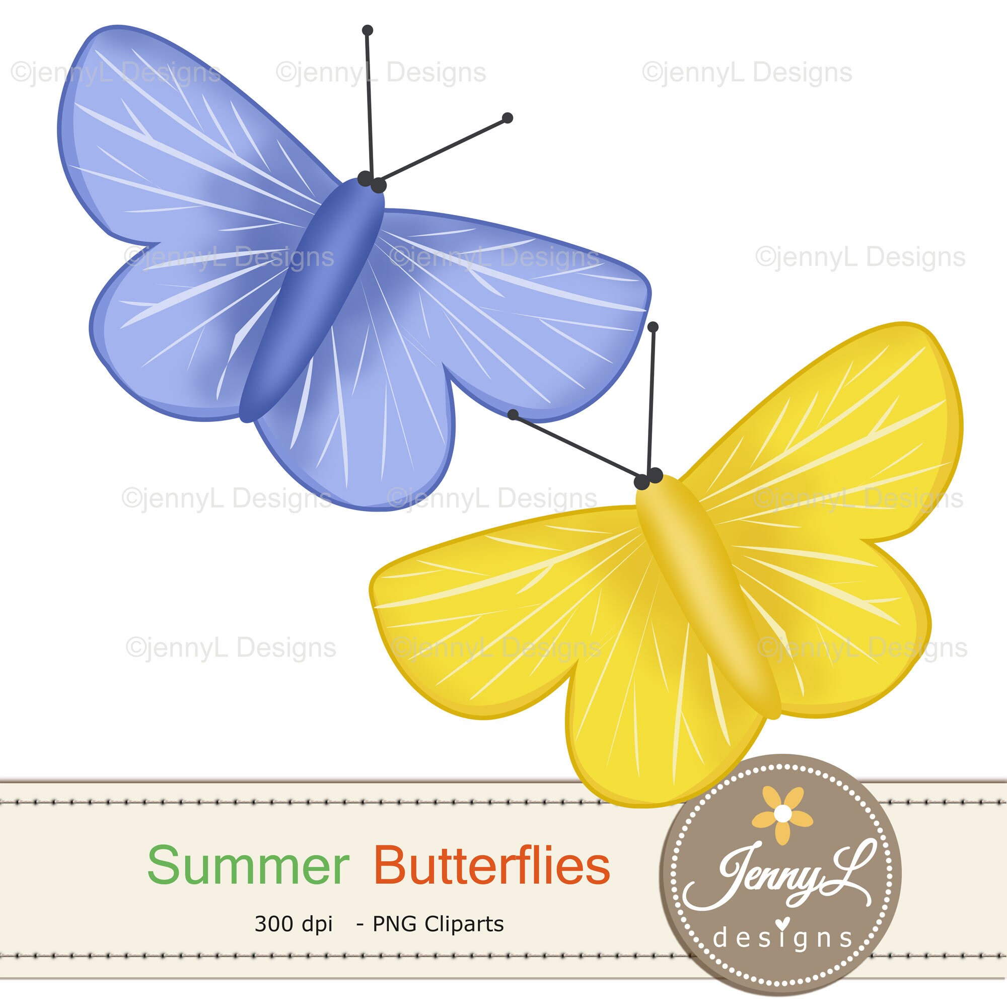 Summer Butterflies Digital Papers and Flowers Floral Clipart | Etsy