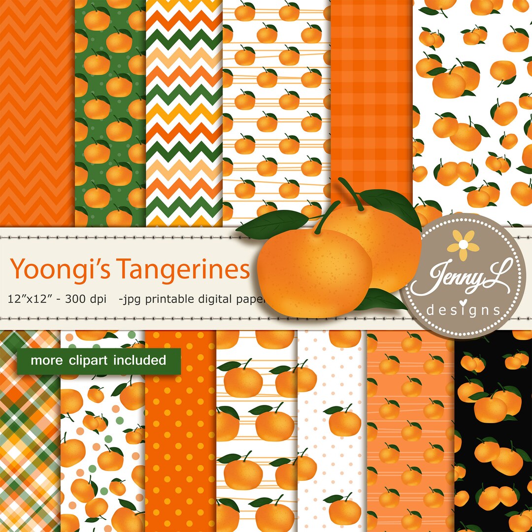 Tangerines Digital Papers and Tangerine Fruit Clipart SET for Digital ...