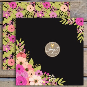 Black Floral Digital Paper, Pink Wedding Flower Paper Digital ...