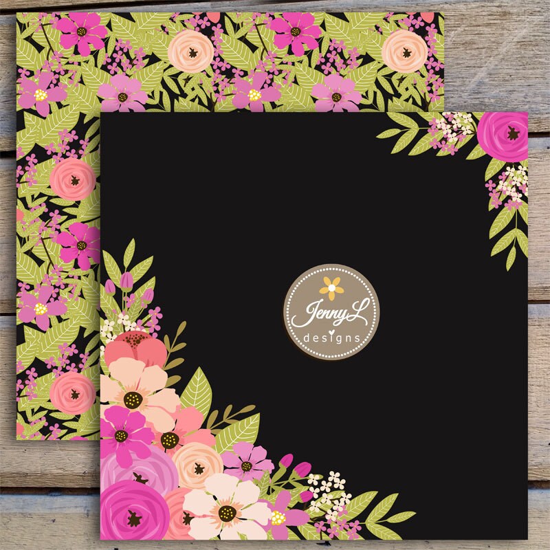 Black Floral Digital Paper, Pink Wedding Flower Paper Digital ...