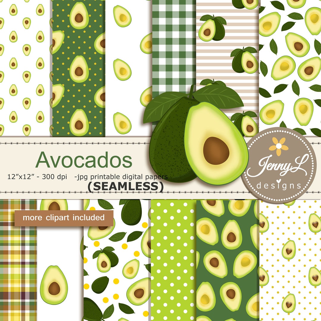 Avocado SEAMLESS Digital Paper and Clipart, for Birthday, Wedding and ...