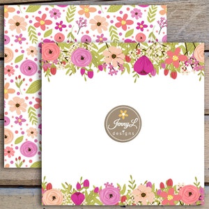 Floral Digital Paper, Pink Peach Wedding Flower Summer Spring Paper ...