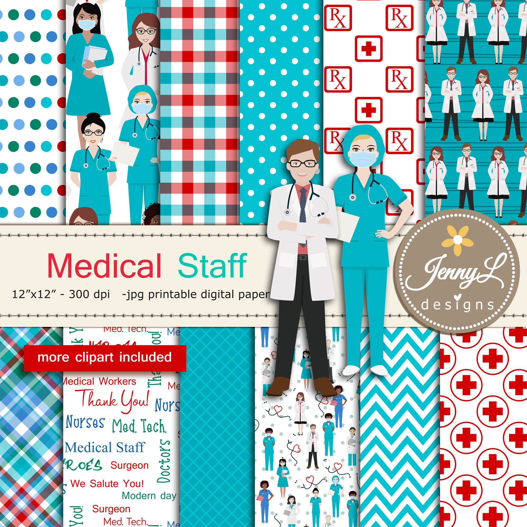 Medical Doctors Nurses Digital Paper Medical Worker and | Etsy