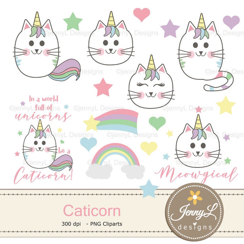 Caticorn Digital Papers Cat Clipart Unicorn Cat Kittycorn - Etsy