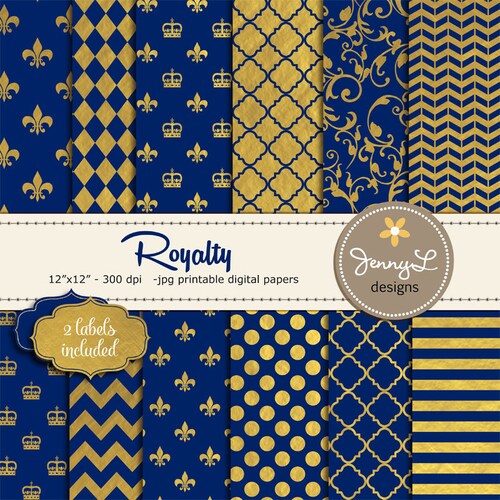 Gold and Royal Blue Digital Papers Royalty Papers Gold Foil | Etsy