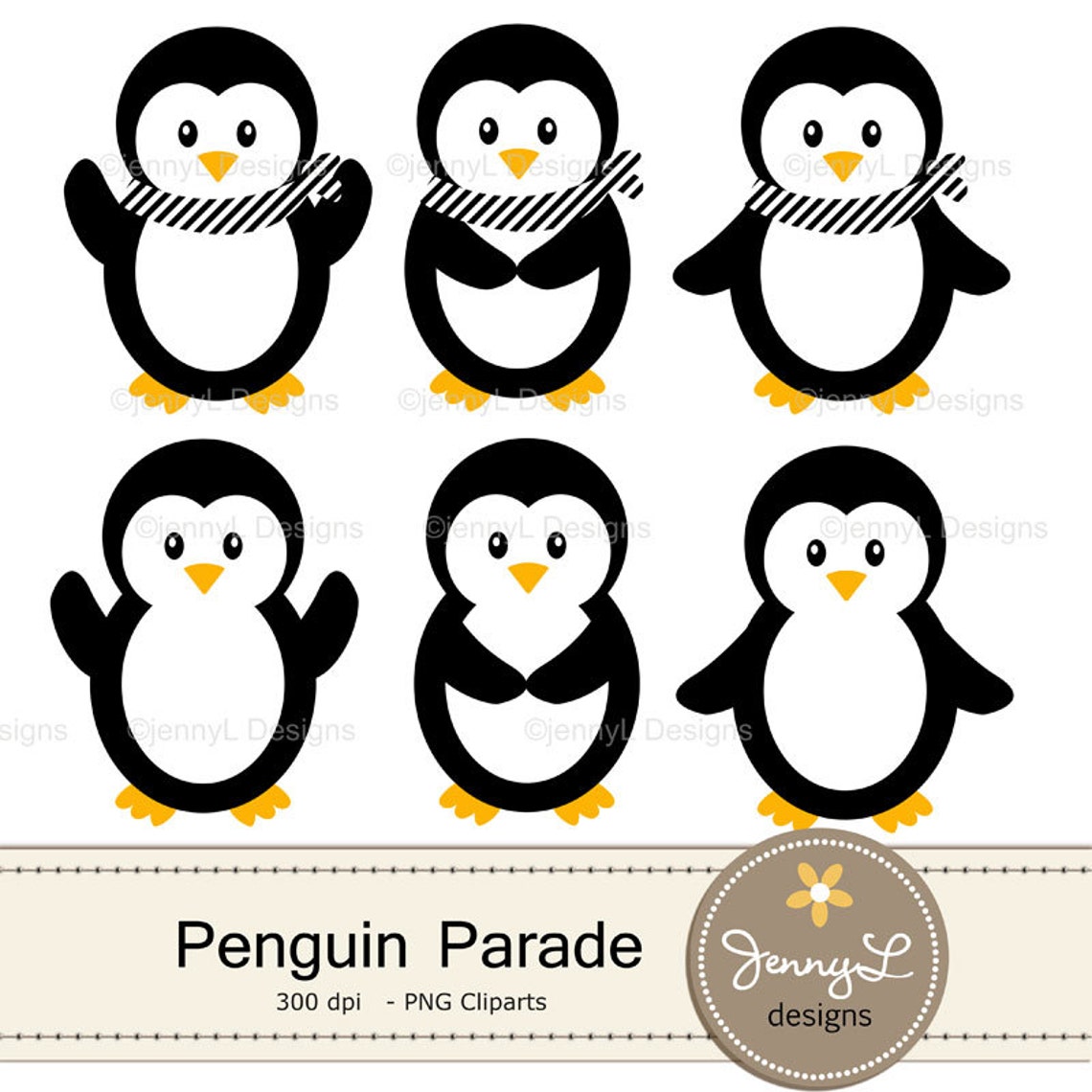 Penguin Digital Paper and Clipart Winter Snow Penguins for | Etsy