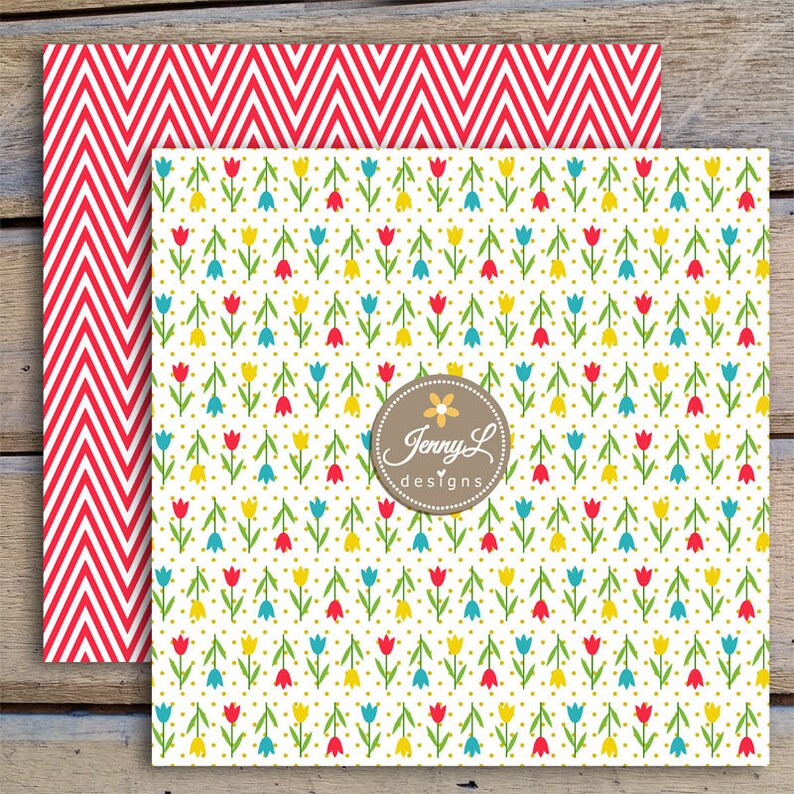 Spring Tulip Flower Digital Papers Summer Floral Paper for | Etsy