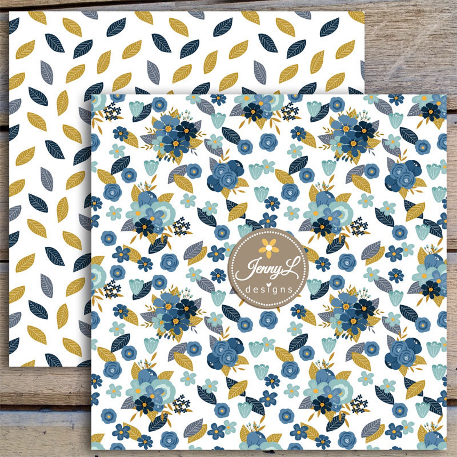 Navy Blue Floral Digital Paper Wedding Floral Paper Digital - Etsy